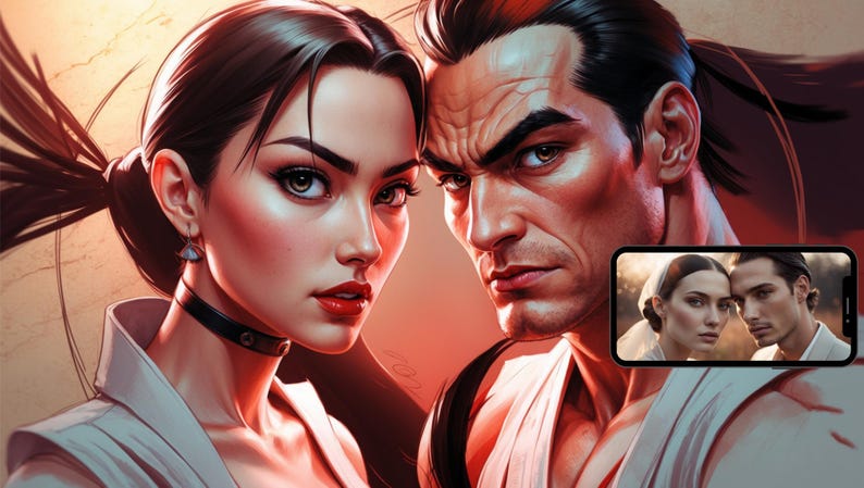 Digital Portrait Couple Street Fighter 2 Art Personalized Video Game ...