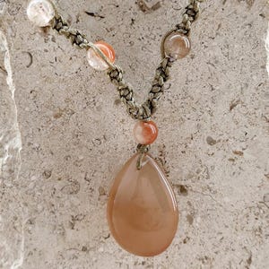 Natural Red Rabbit Hair Quartz Necklace - Handmade Teardrop Crystal ...