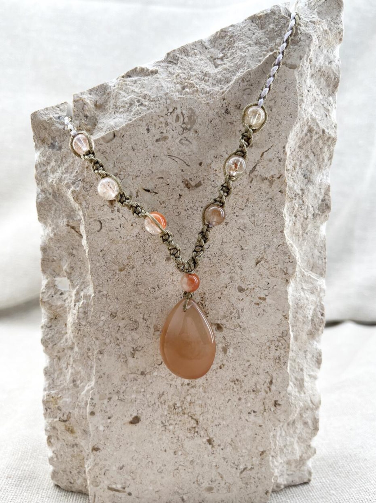 Natural Red Rabbit Hair Quartz Necklace - Handmade Teardrop Crystal ...