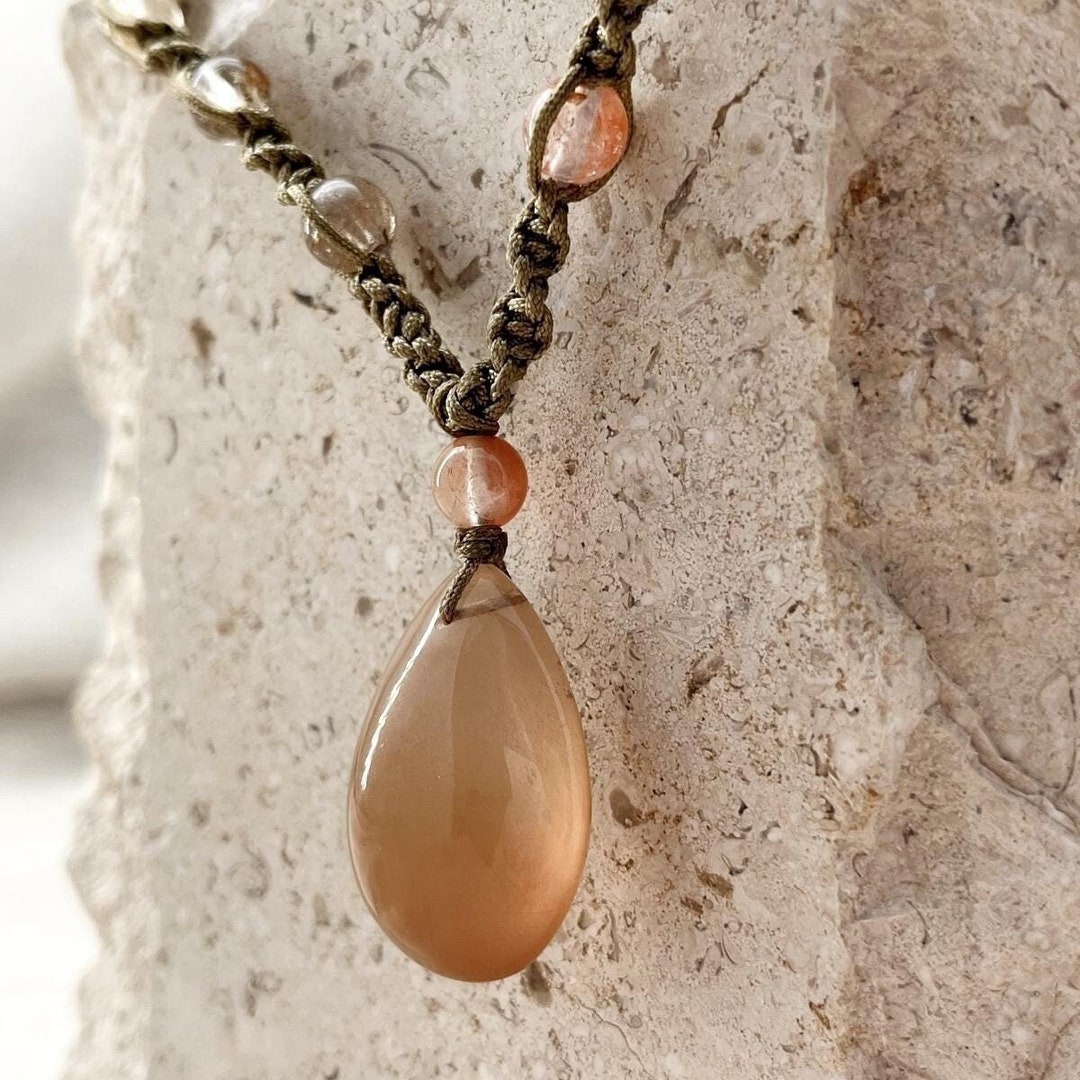 Natural Red Rabbit Hair Quartz Necklace - Handmade Teardrop Crystal ...