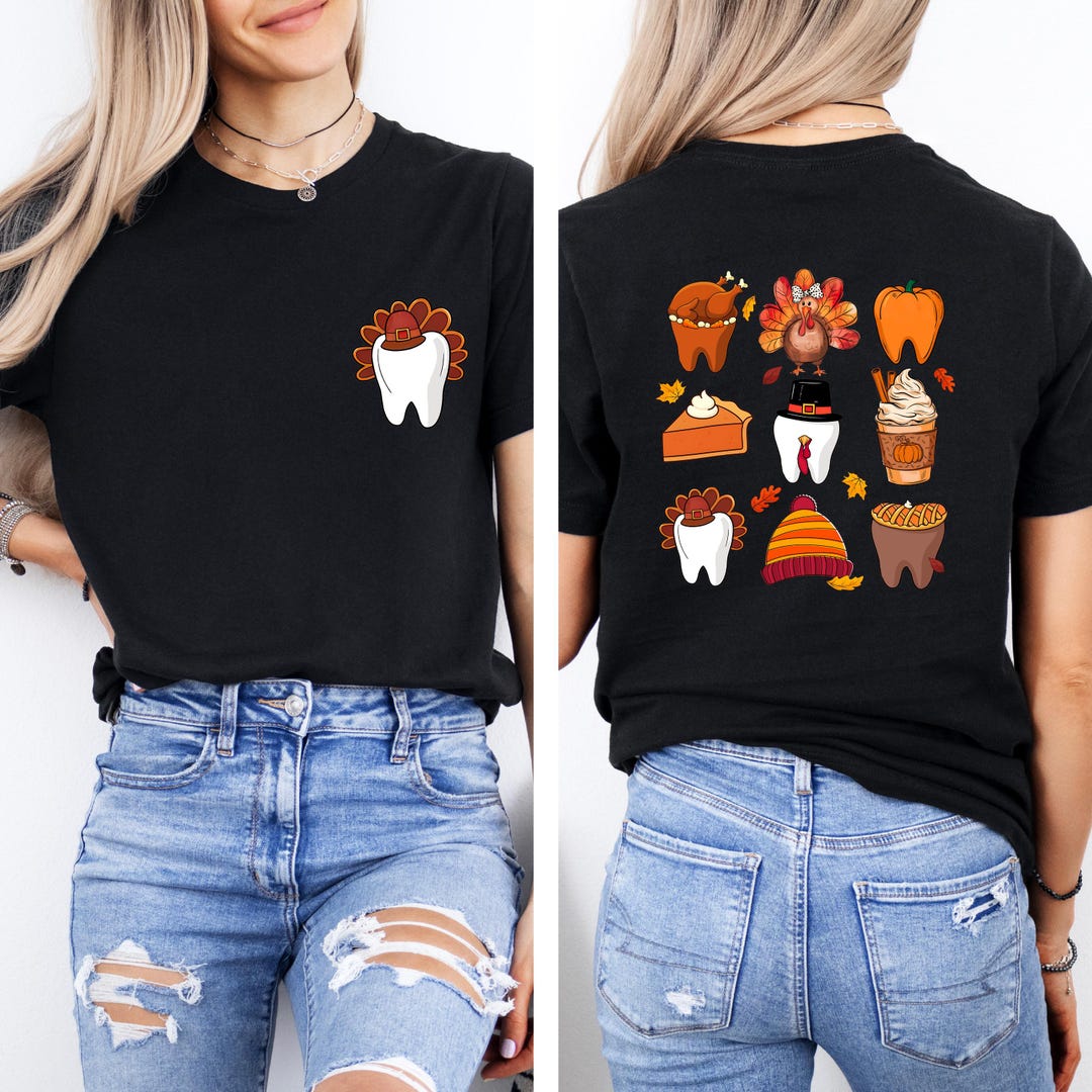 Thanksgiving Dental Shirt, Cute Tooth Turkey Fall Tee, Hygienist ...