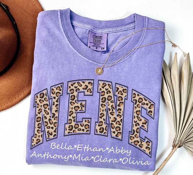 Comfort Colors® Personalized Nene Shirt With Grandkids Names, Leopard ...