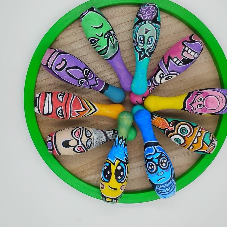 Hand Painted Wood Mini Bowling Pin Set of 10 Inspired by Inside Out 2 ...