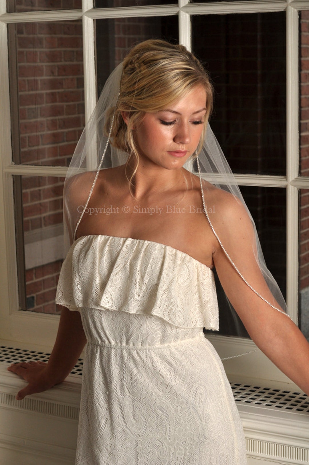 Elbow Wedding Veil: Rhinestone Edge Trim, Crystal Veil - Etsy