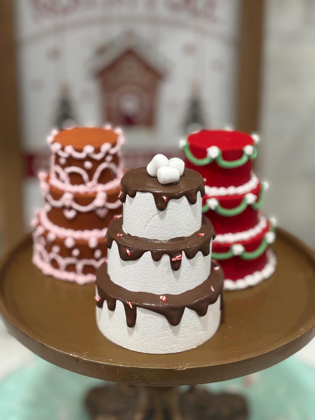 Mini Fake Christmas Cake: Three Tiered Chocolate Decor - Etsy