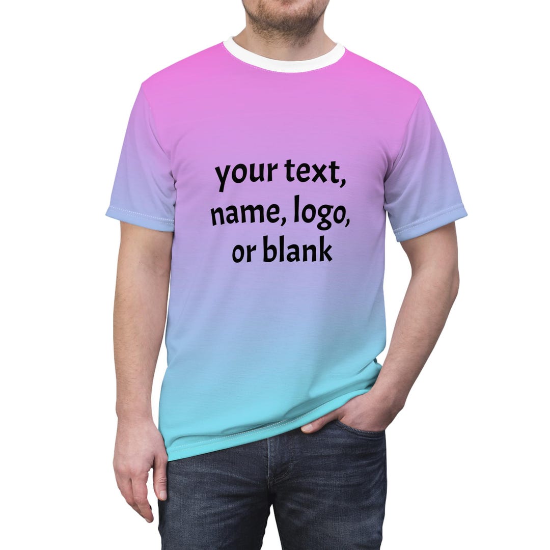 Customizable Pink to Blue Gradient Unisex Tee 2025©, Personalized Text ...
