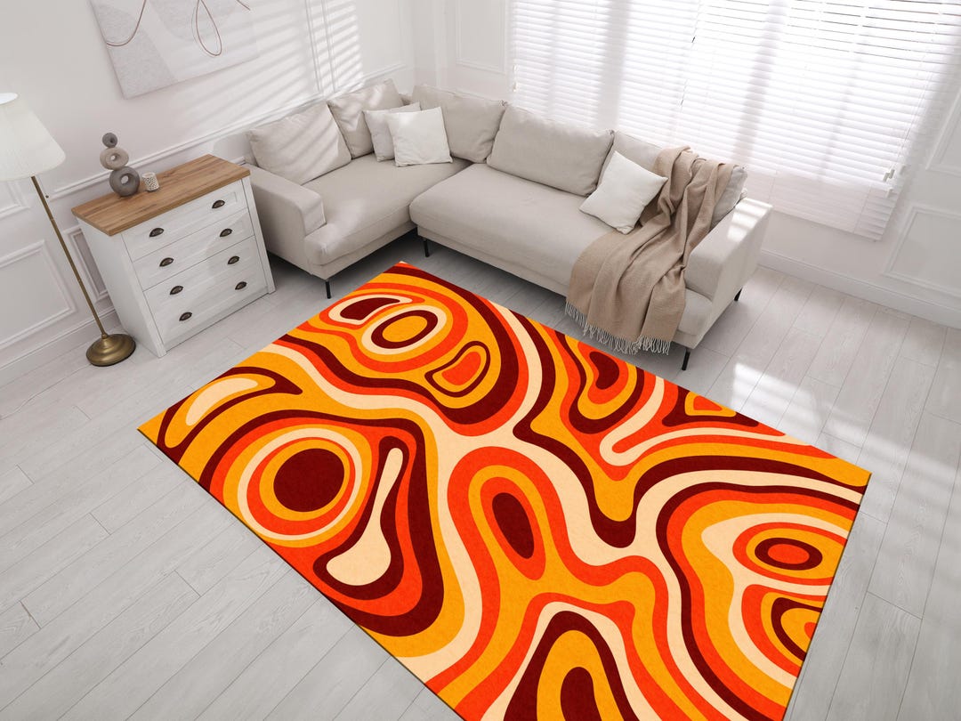 Colorful Retro Area Rug: Wavy Bohemian Style - Etsy