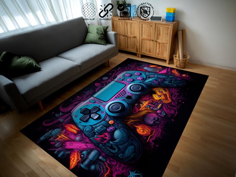 Game Controller Rug, Colorful Rug, Gamer Console Rug, Gift Gamer Rug ...