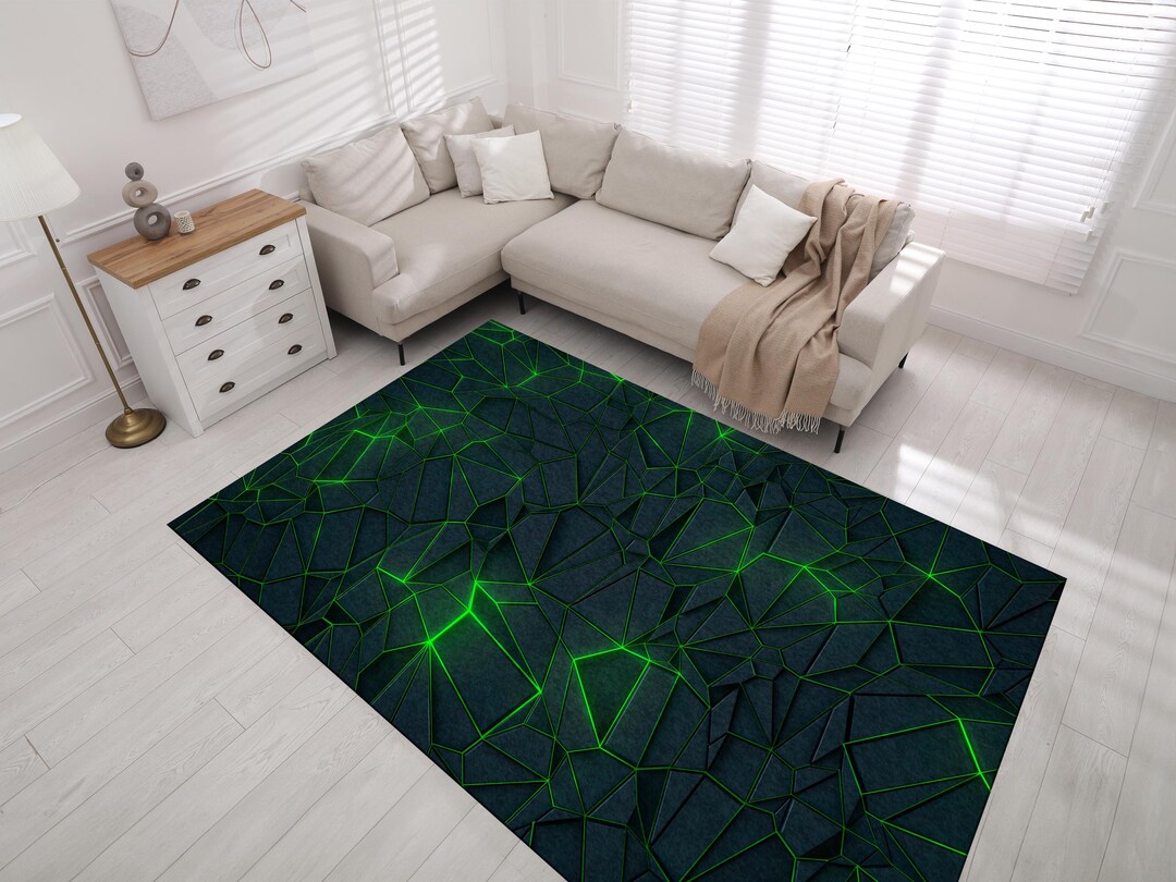 Geometric Rug, Black Gaming Rug, Gift Gamer Rug, Neon Decor, Neon ...