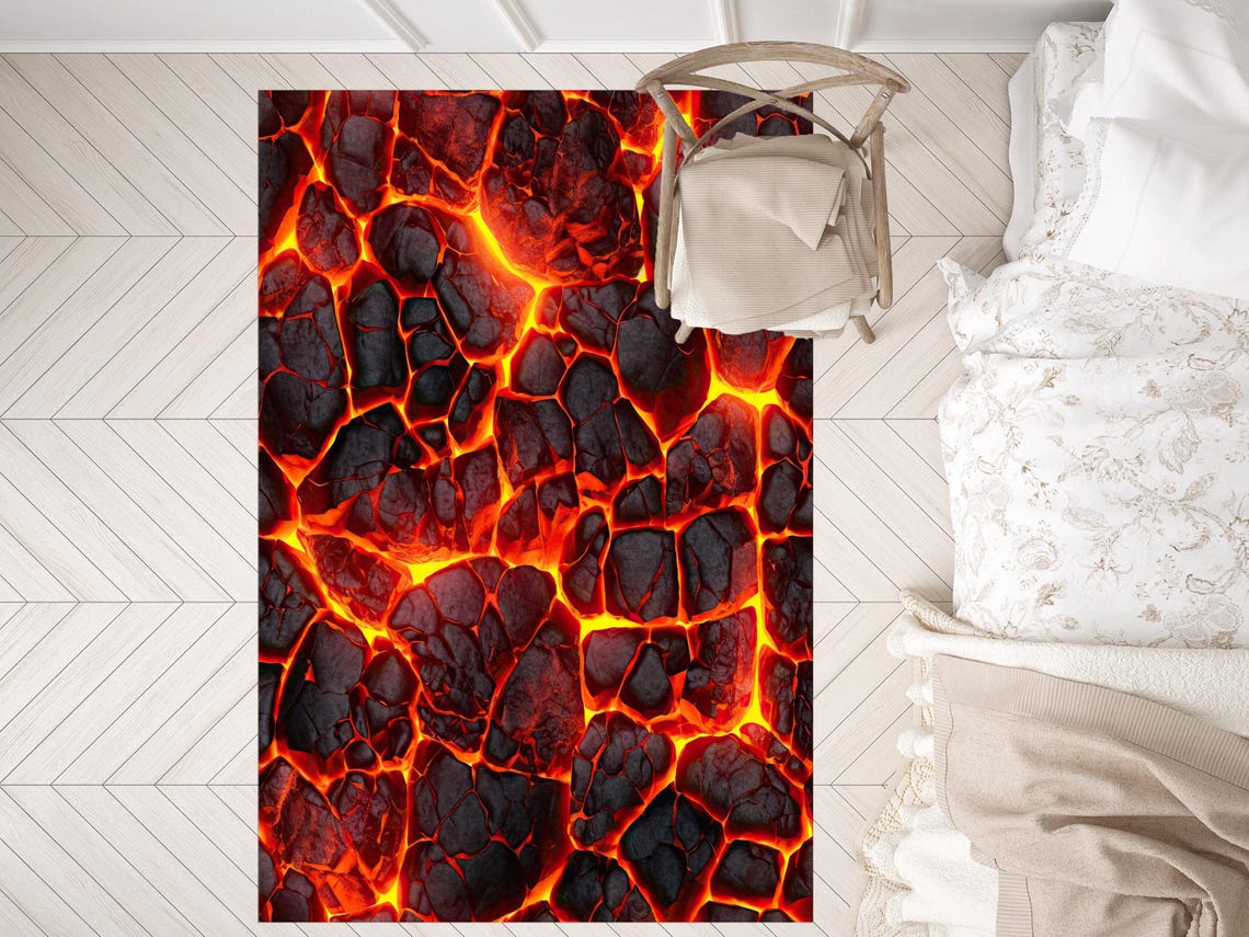 Red Lava Rug: Volcano Pattern, Gamer Room Carpet - Etsy