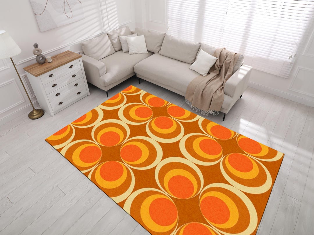 Retro Flower Rug, 70s Style Rug, Mid-century Popular Rug, Home Rug ...
