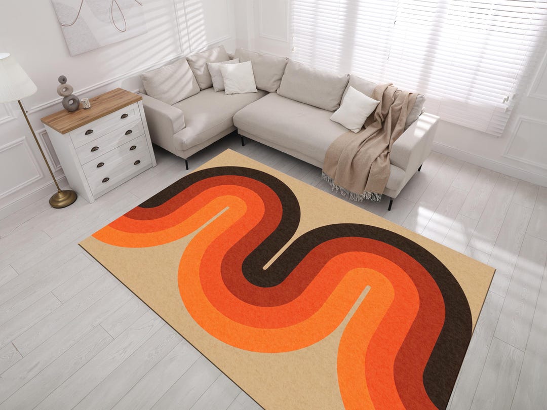 Black and Orange Wavy 70s Style Rug: Retro Decor - Etsy