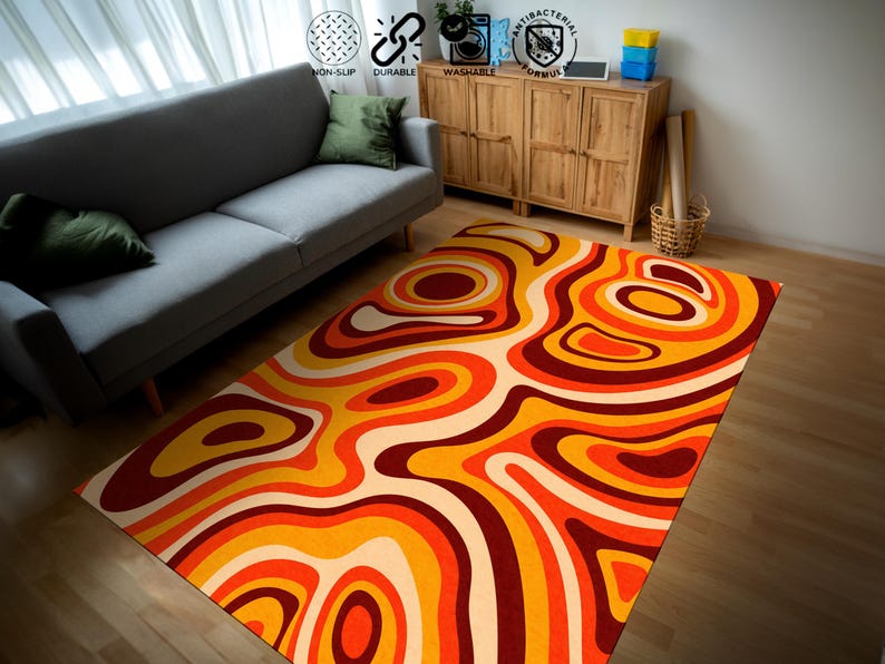 Colorful Retro Area Rug: Wavy Bohemian Style - Etsy