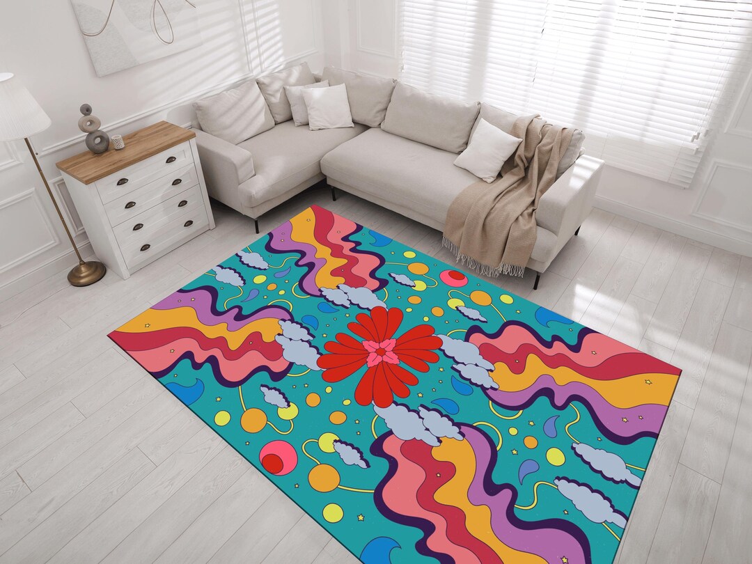 Psychedelic Rug, Groovy Art Rug, Trippy Style Rug, 70s Style Rug ...