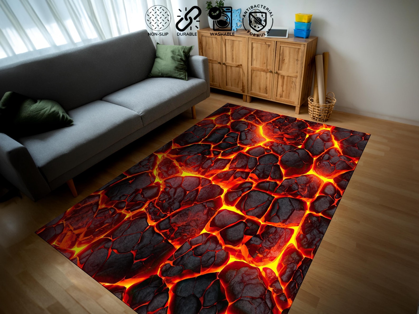 Red Lava Rug: Volcano Pattern, Gamer Room Carpet - Etsy