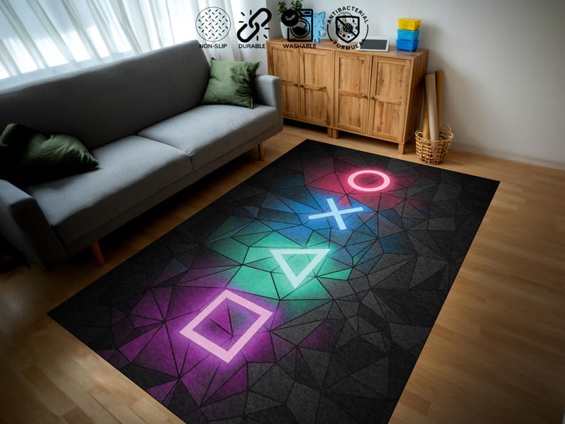 Joystick Pattern Rug, Controller Rug, Video Game Carpet, Console Rug ...