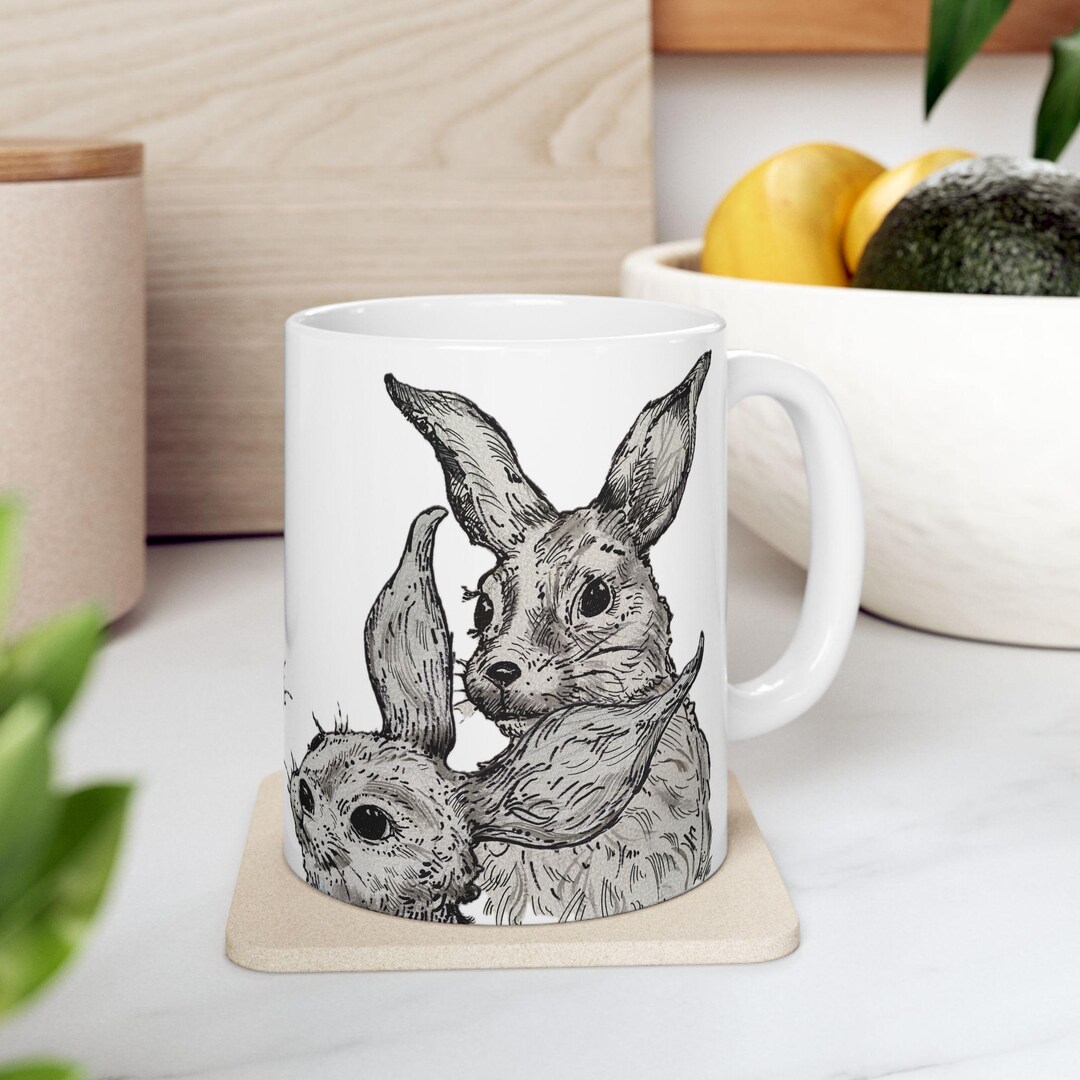 Easter Bunny Ceramic Mug, Rabbit Art, Cute Coffee Cup for Spring ...