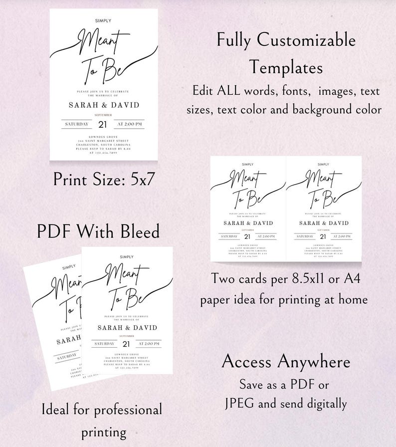 Monogram Wedding Invitation Template: Modern Minimalist Design (digital ...