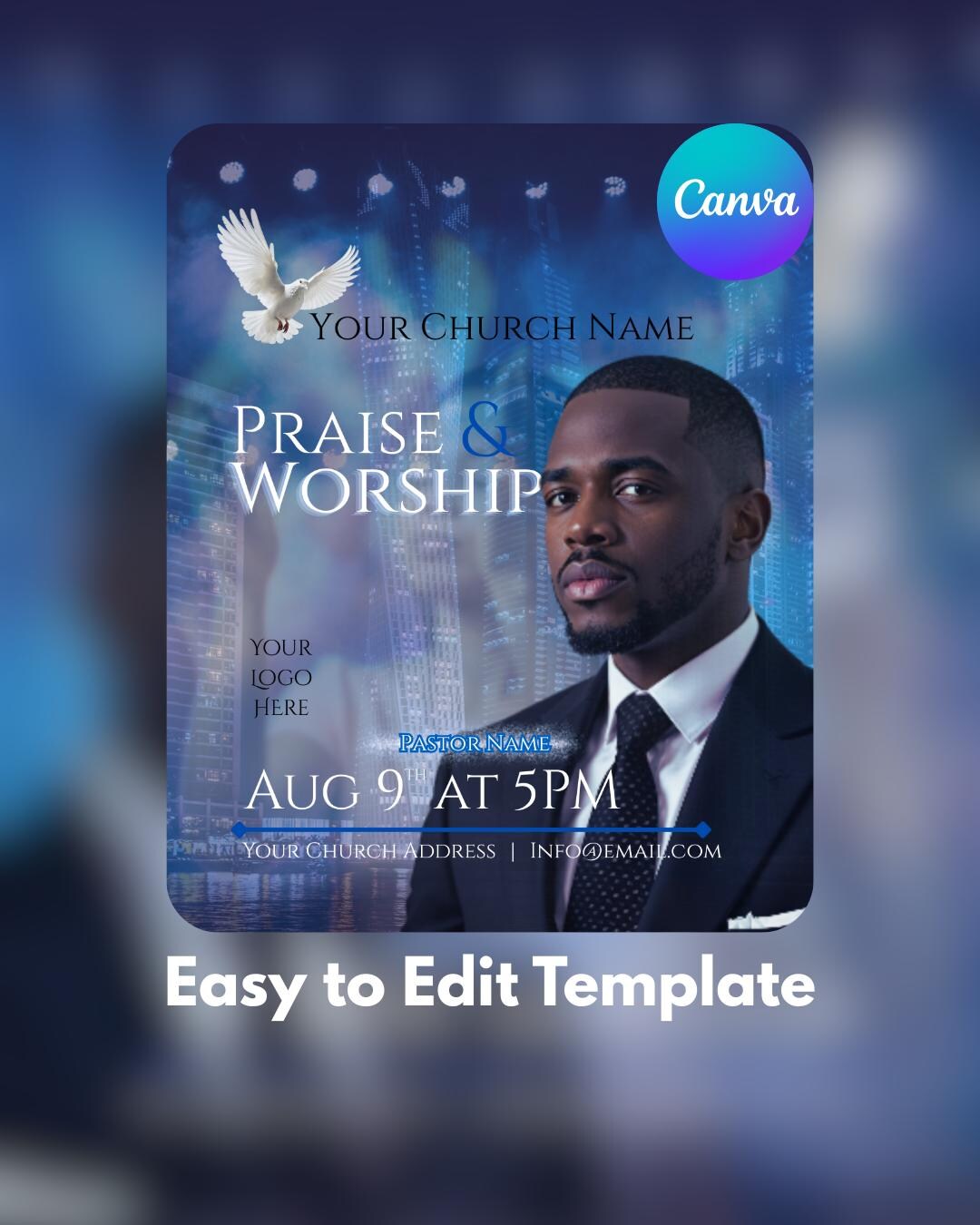 Editable Praise & Worship Flyer: Canva Church Event Template (digital ...