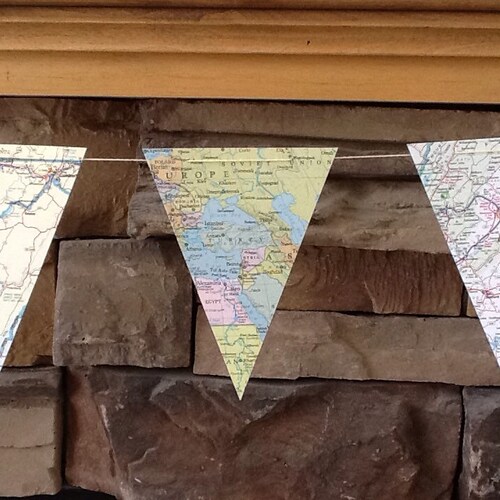 World Map Pennant Banner Vintage World Map Banner Classroom - Etsy