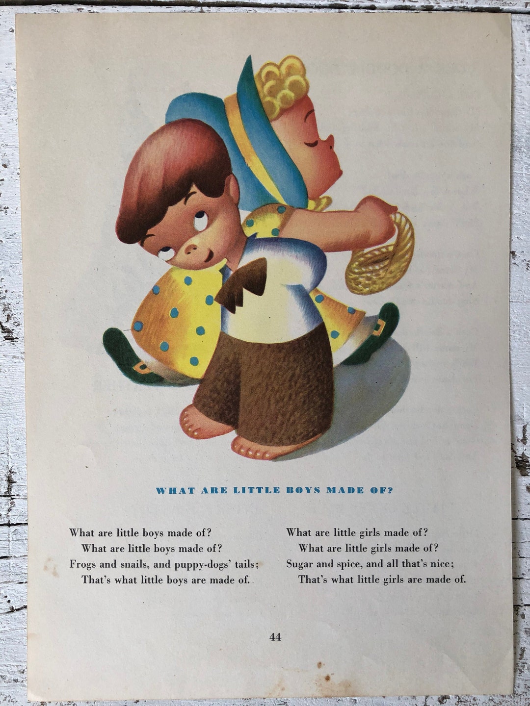 Vintage 1949 Nursery Rhyme Illustration: What Are Little Boys Made Of ...