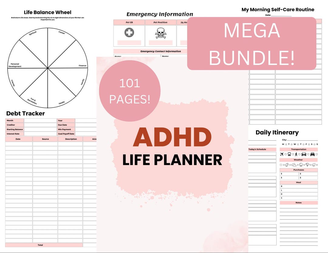 Improved MEGA ADHD Planner Bundle, 101 Pages, Adhd Planner Printable ...