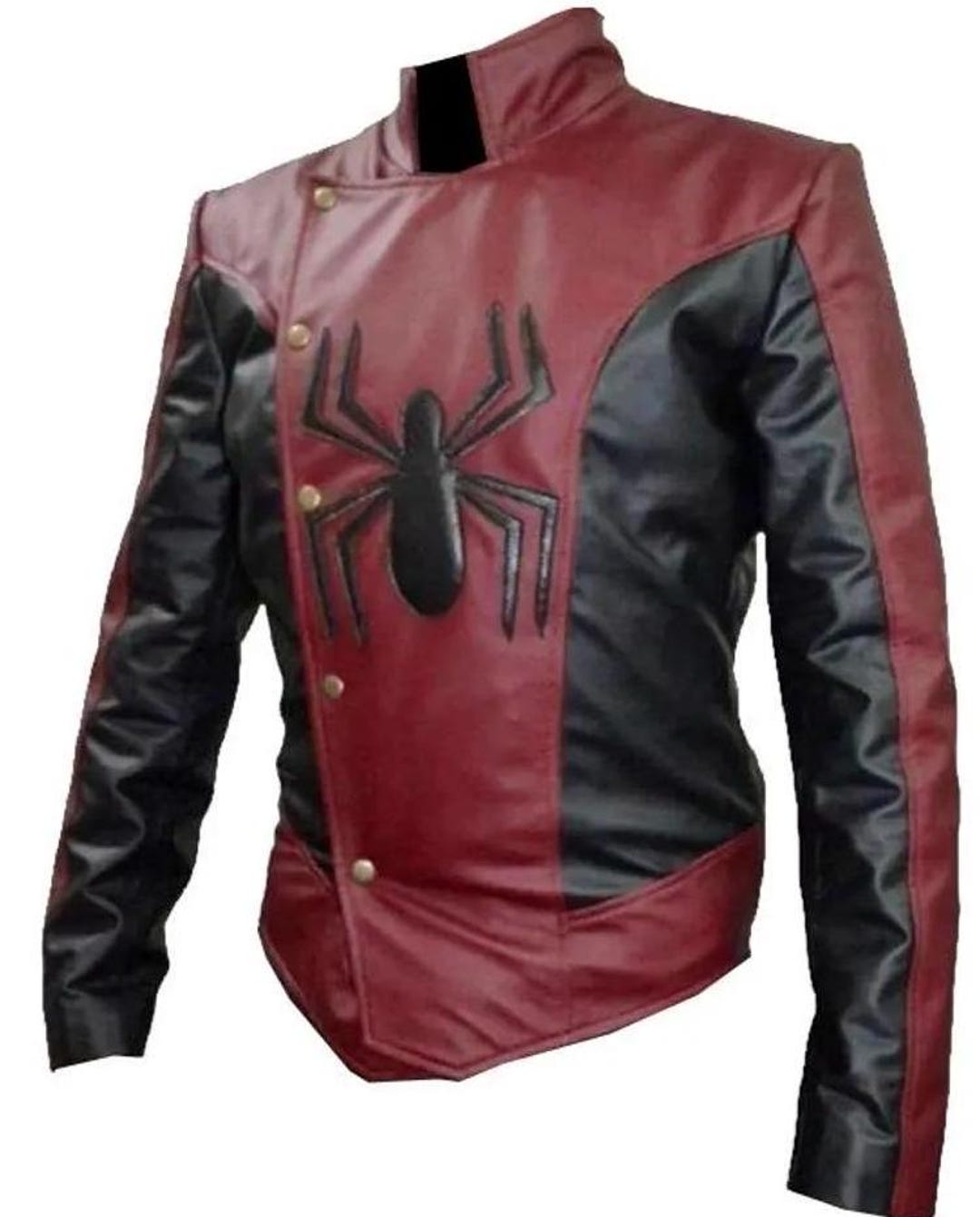 Handcrafted Burgundy & Black Spider Leather Jacket – Superhero Cosplay ...