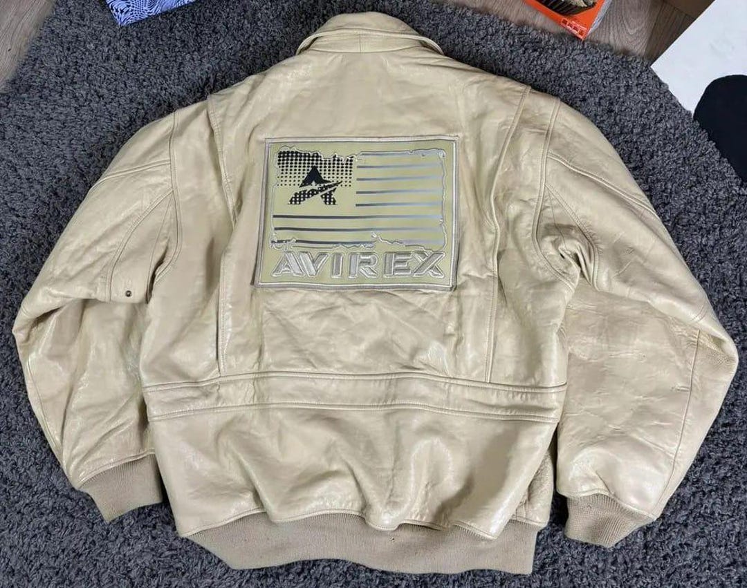 Man's AVIREX Biker Jacket Handmade Cream AVIREX Motorcycle Leather ...
