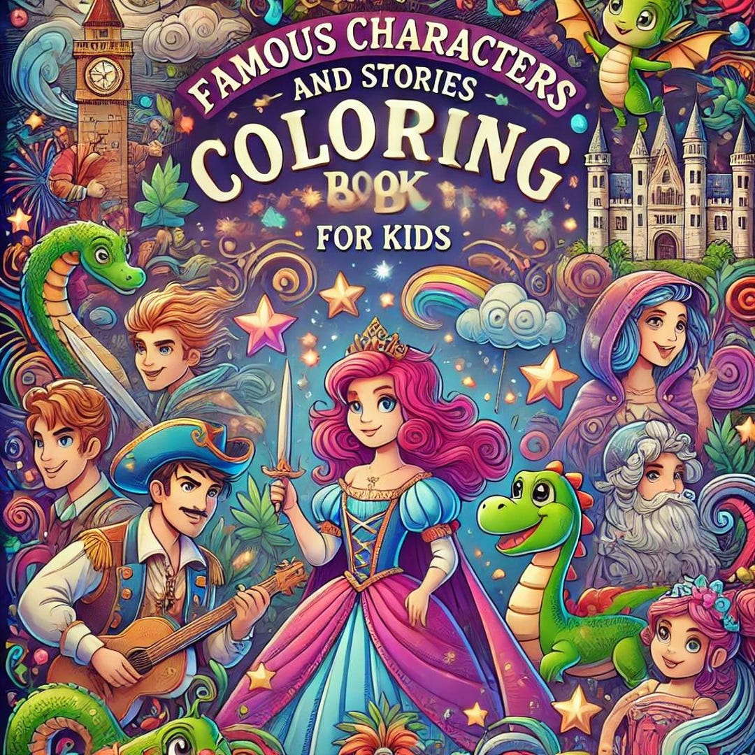 Kids Colouring Book: Famous Characters & Stories (digital Download) - Etsy