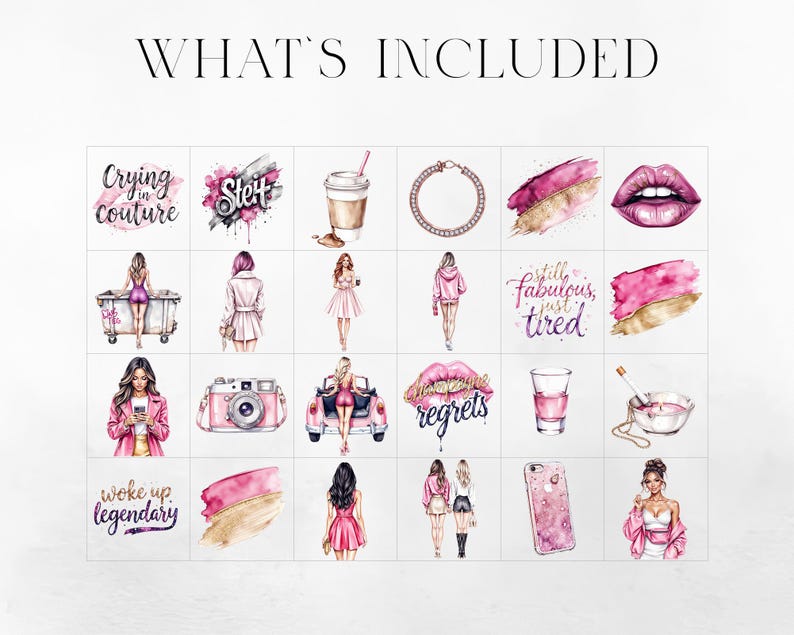 Dumpster Party Watercolor Clipart Set With Girls Night Out and ...