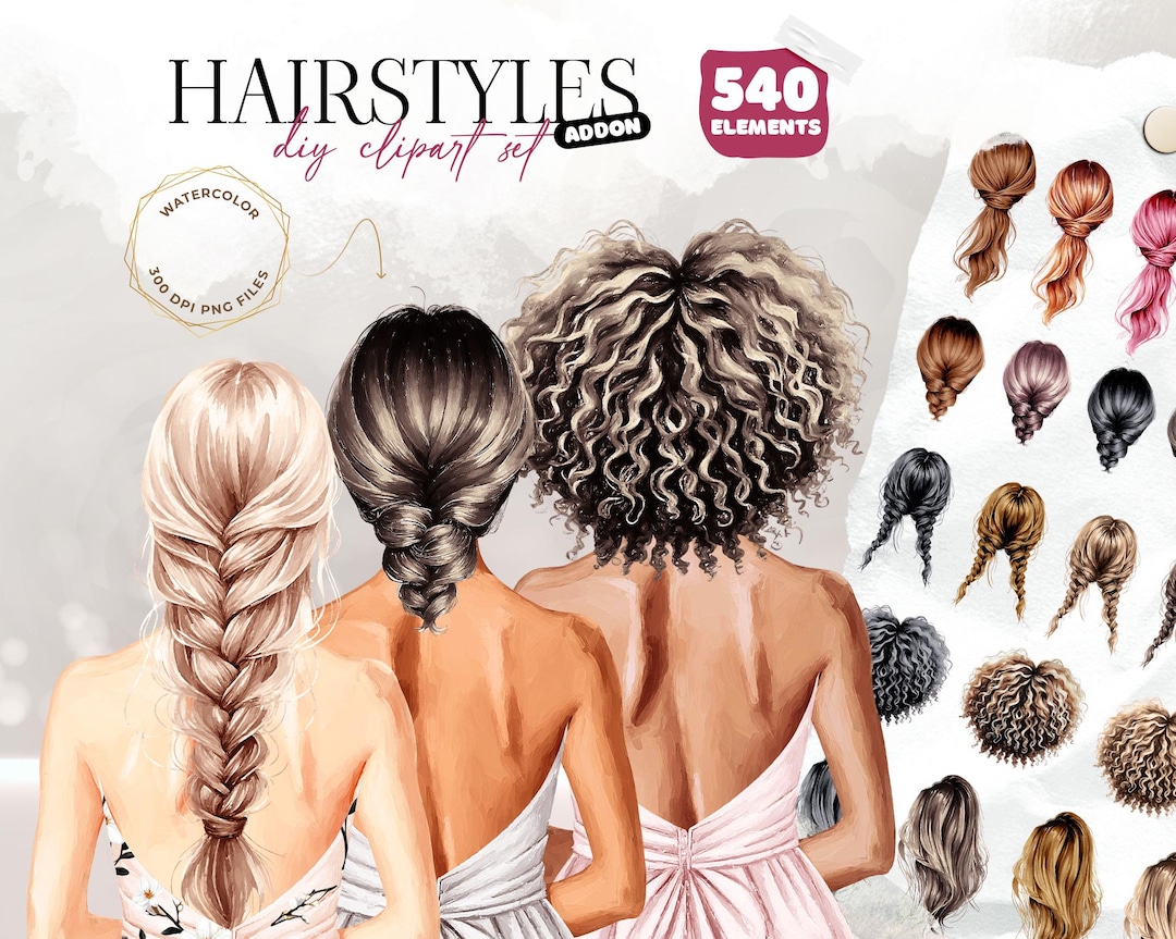 Watercolor Hairstyles Clipart Set – DIY Bridal Hair Graphics (PNG Files ...