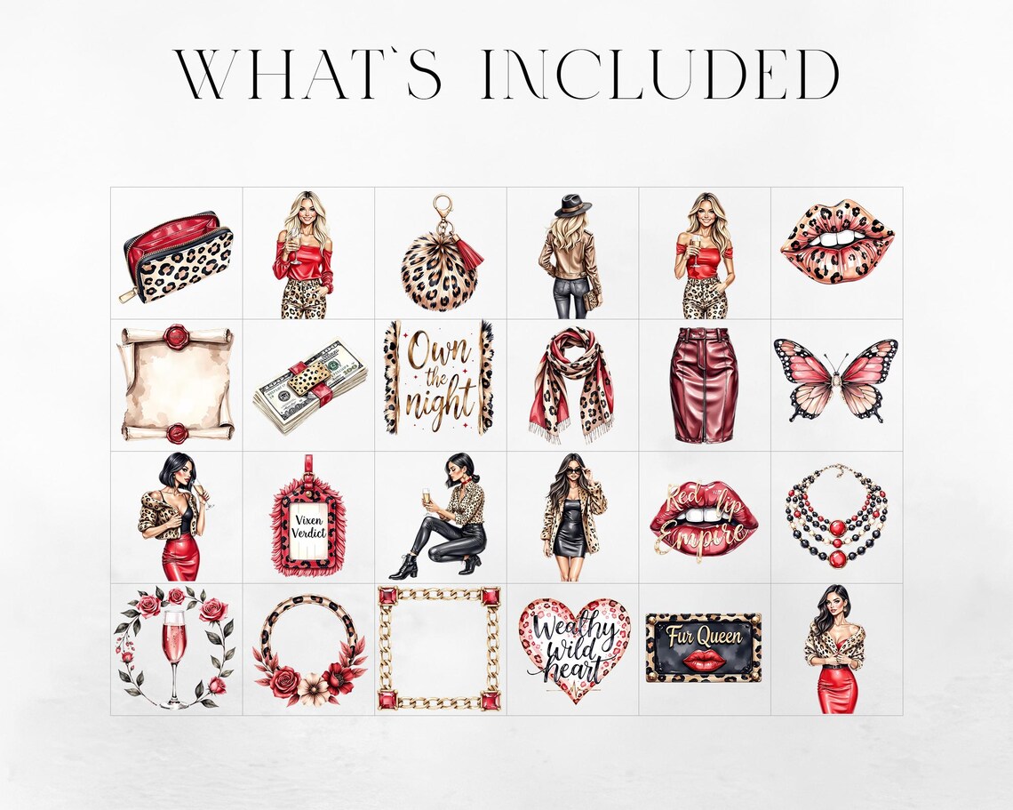 Mob Wife Aesthetic Watercolor Clipart Set, Luxury Leopard Fashion ...
