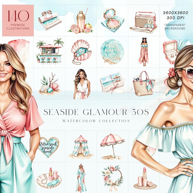 Watercolor 1950s Clipart - Etsy UK