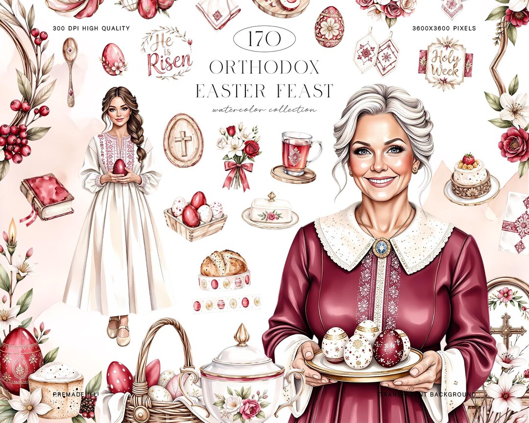 Orthodox Easter Watercolor Clipart, Religious and Traditional ...