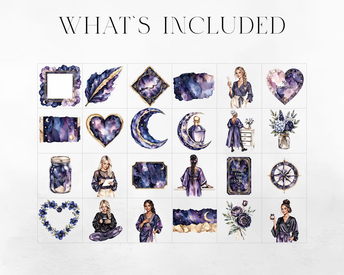 Celestial Witchy Clipart Kit, Zodiac Astrology Watercolor Set - Etsy