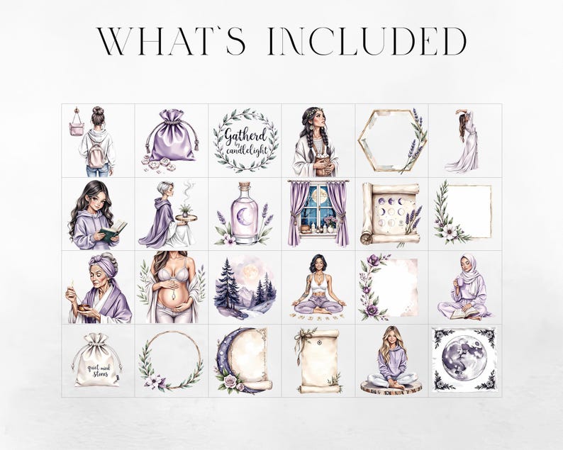 Moon Rituals Watercolor Clipart Set With Mystic Boho and Spiritual ...