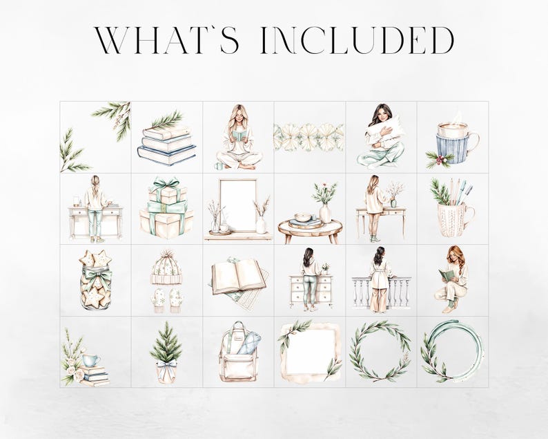 Winter Bookish Clipart Kit, Cozy Reading Girl Watercolor Illustration ...
