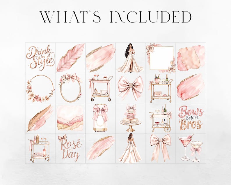 Girly Bar Clipart Kit, Champagne Cocktail Watercolor Set - Etsy