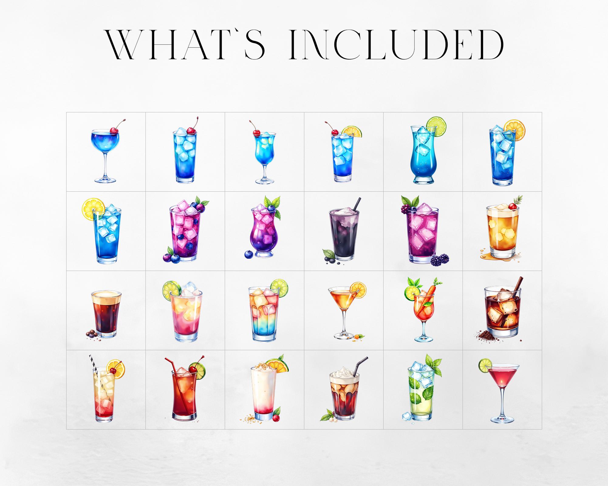 Alcohol Drink Clipart Bundle, 200 Watercolor Cocktail and Mixed Drink ...