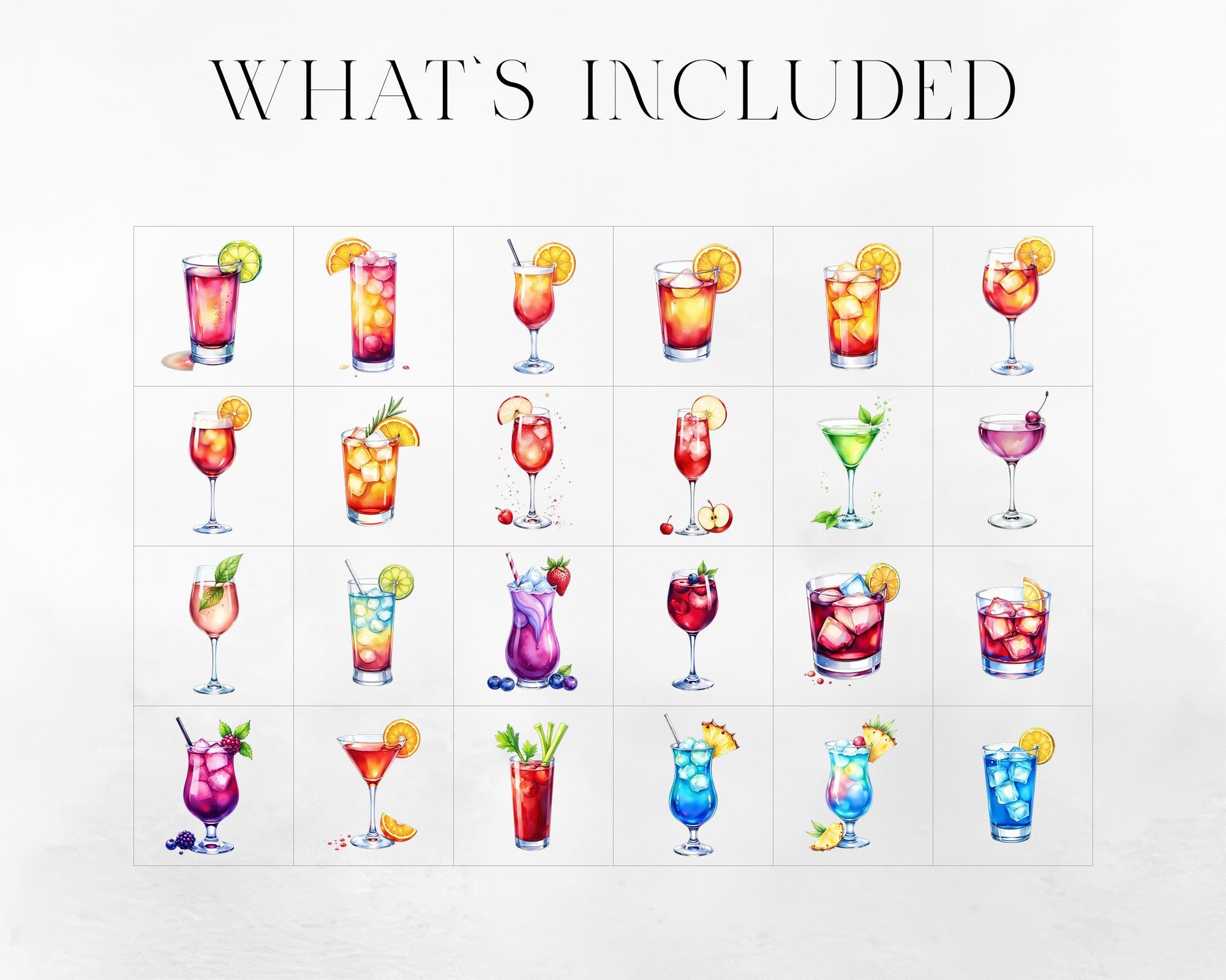 Alcohol Drink Clipart Bundle, 200 Watercolor Cocktail and Mixed Drink ...