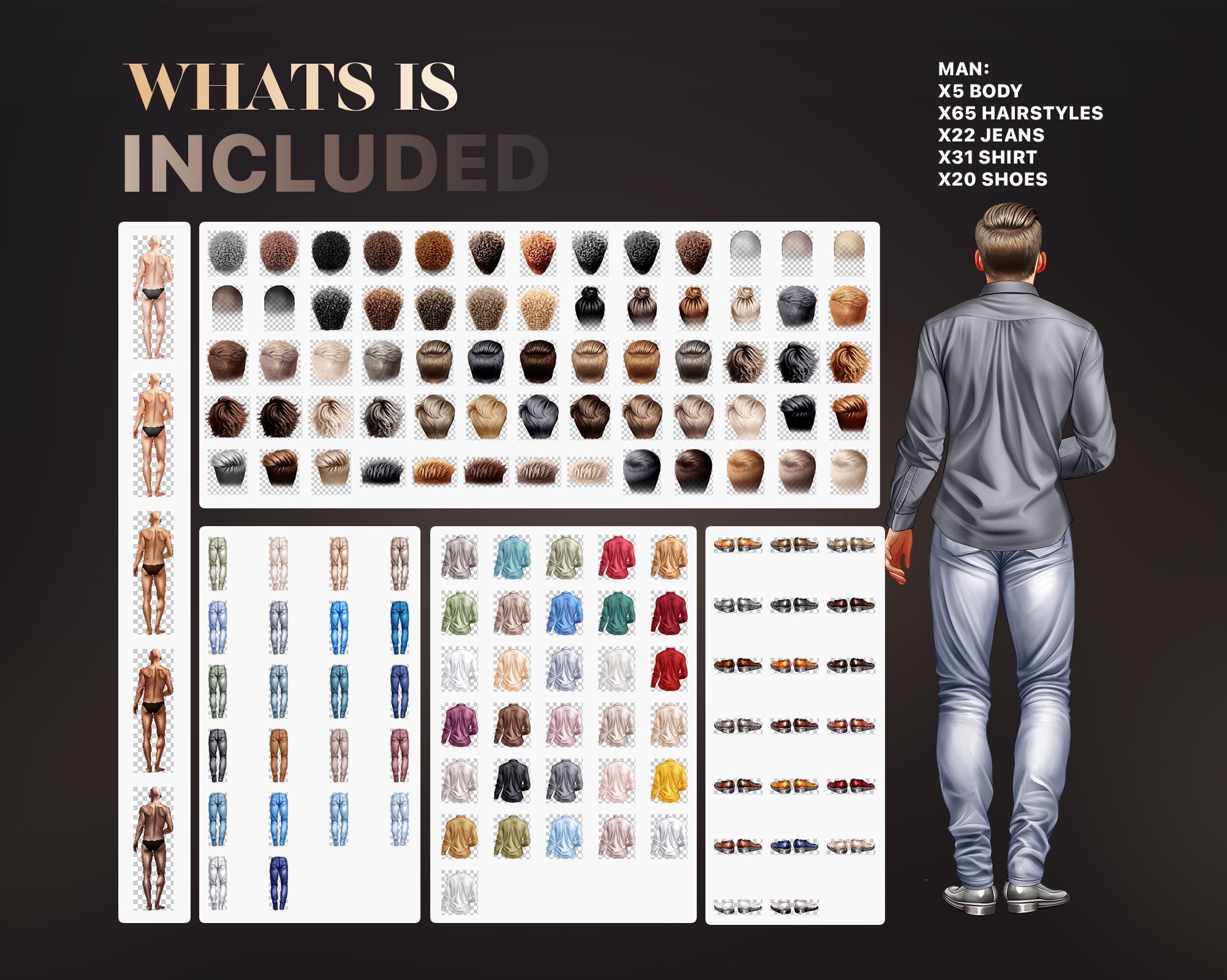 Custom Luxury Family Portrait Creator DIY Clipart Set, 844 PNG Files, 5 ...