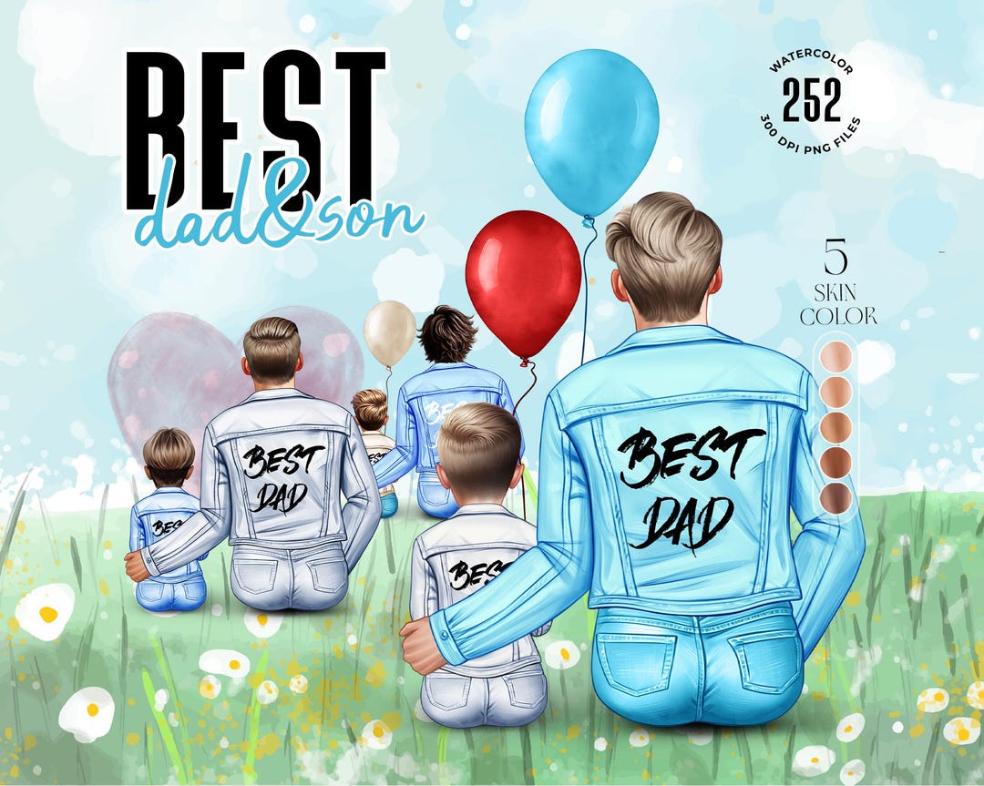 Father and Son Watercolor Clipart, Customizable Portrait Creator (PNG ...