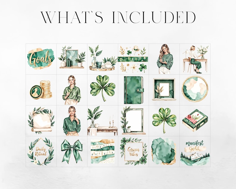 Luck Ritual Desk Watercolor Clipart, Green Manifestation Aesthetic ...