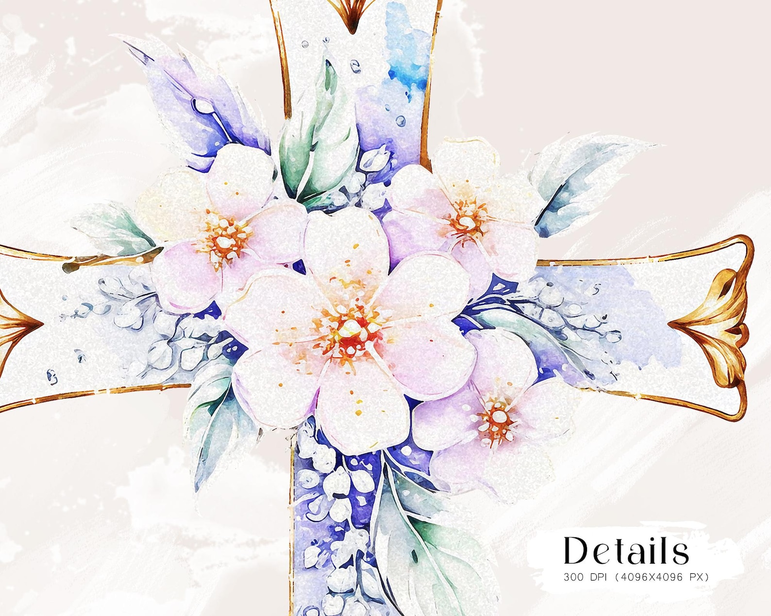 Watercolor Floral Cross Clipart Set, Christian PNG Graphics (30 Files ...