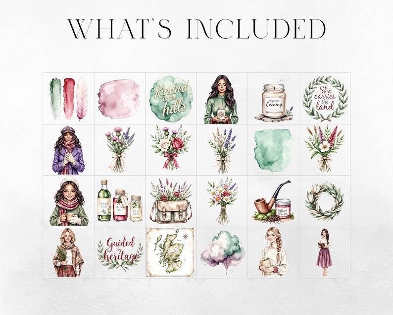 Scottish Lassies Watercolor Clipart, Celtic Heritage Designs (PNG) - Etsy
