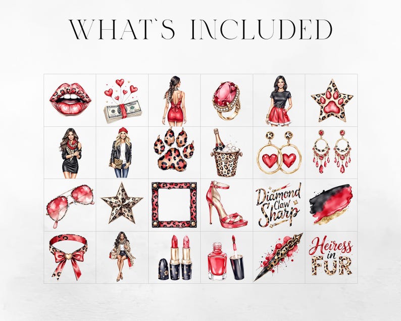 Mob Wife Aesthetic Watercolor Clipart Set, Luxury Leopard Fashion ...