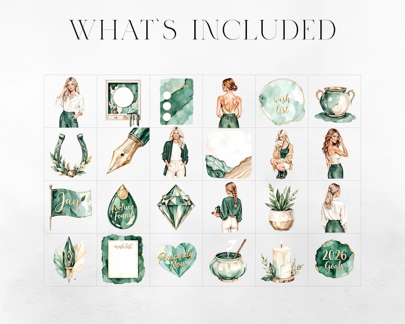 Luck Ritual Desk Watercolor Clipart, Green Manifestation Aesthetic ...