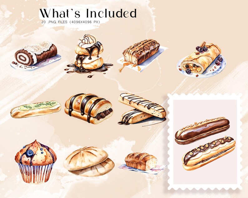 Watercolor Bakery Clipart Set, Hand Painted Desserts (digital Download ...