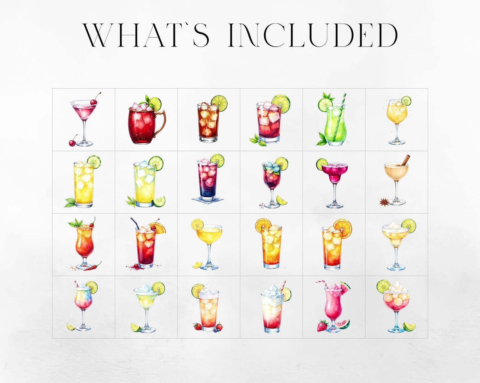 Alcohol Drink Clipart Bundle, 200 Watercolor Cocktail and Mixed Drink ...