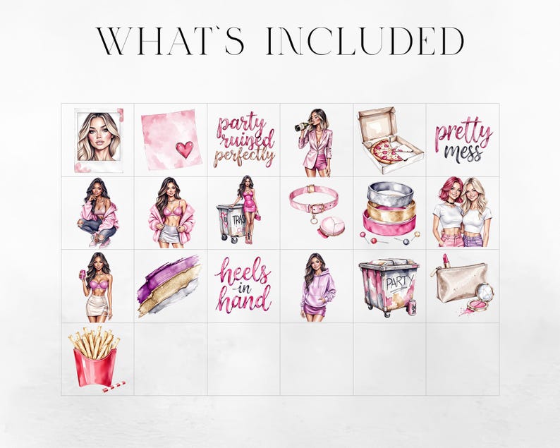 Dumpster Party Watercolor Clipart Set With Girls Night Out and ...